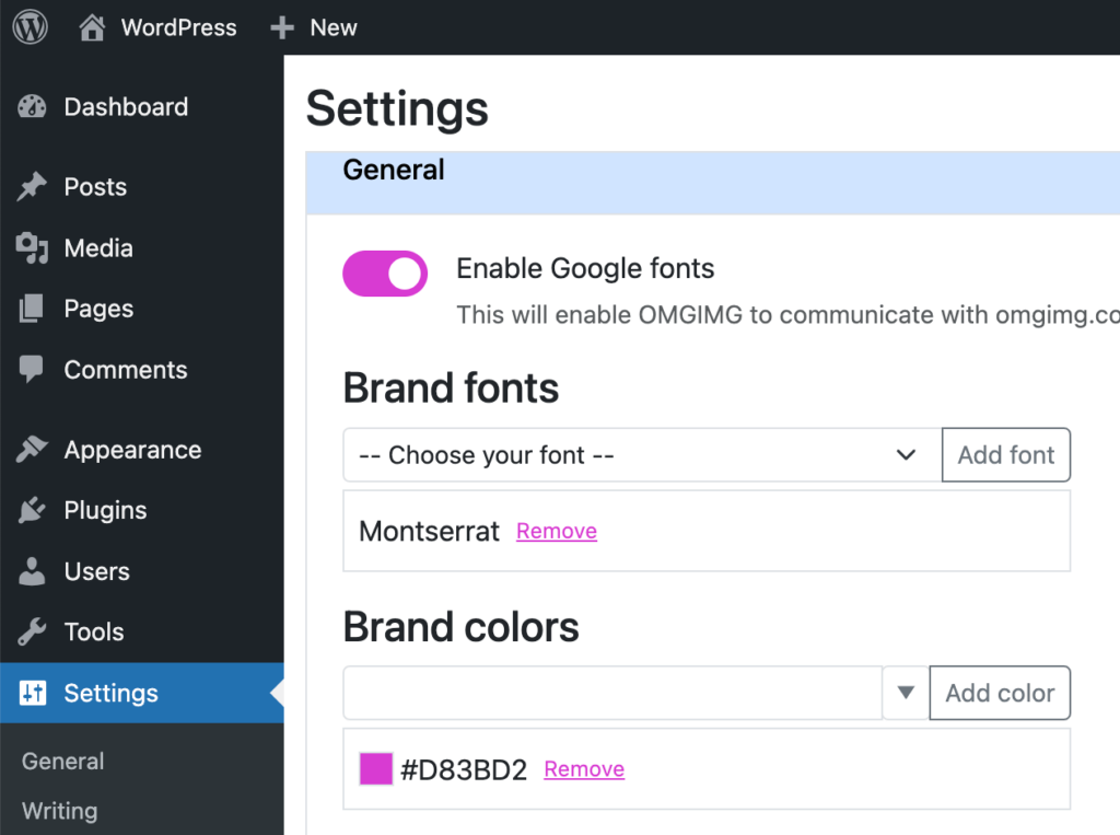 Using your brand colors and fonts with OMGIMG | OMGIMG for WordPress